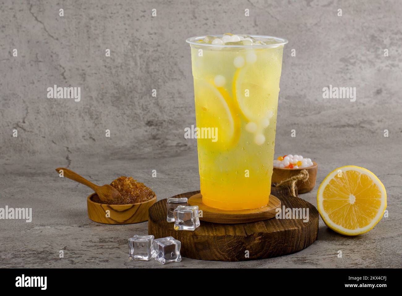 Boba or tapioca pearls is taiwan bubble milk tea in plastic cup with ...