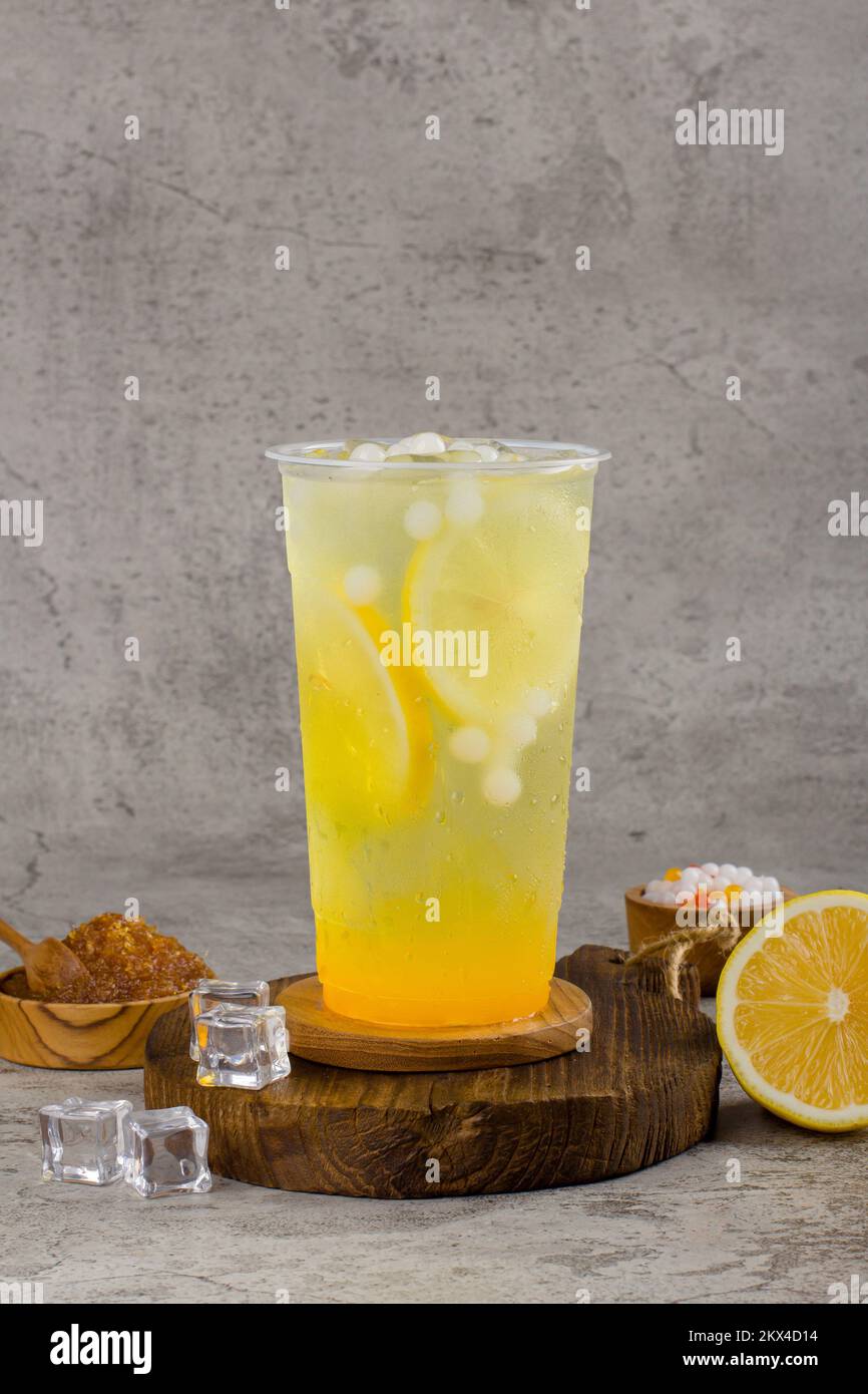 Boba or tapioca pearls is taiwan bubble milk tea in plastic cup with ...