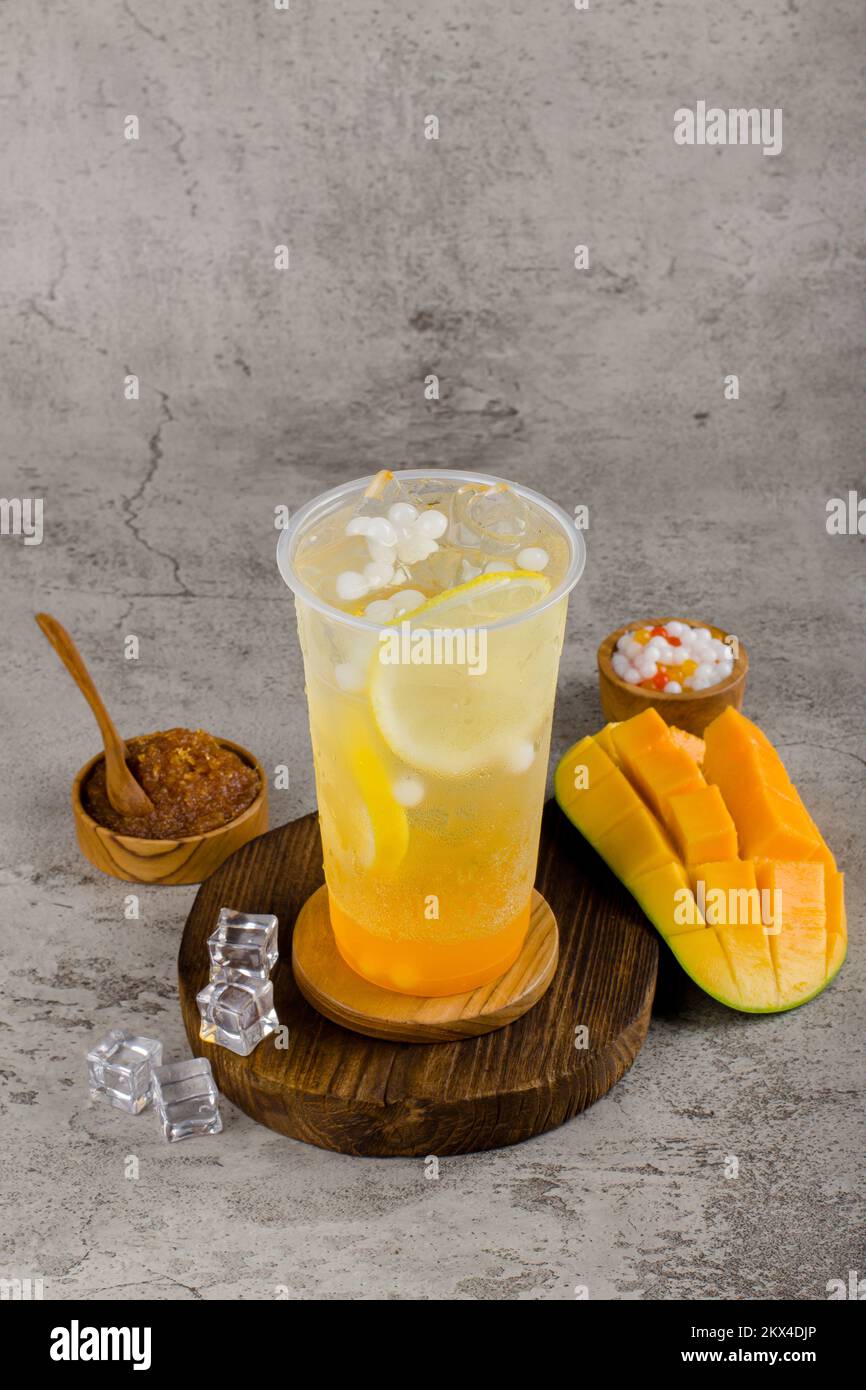 Boba or tapioca pearls is taiwan bubble milk tea in plastic cup with ...