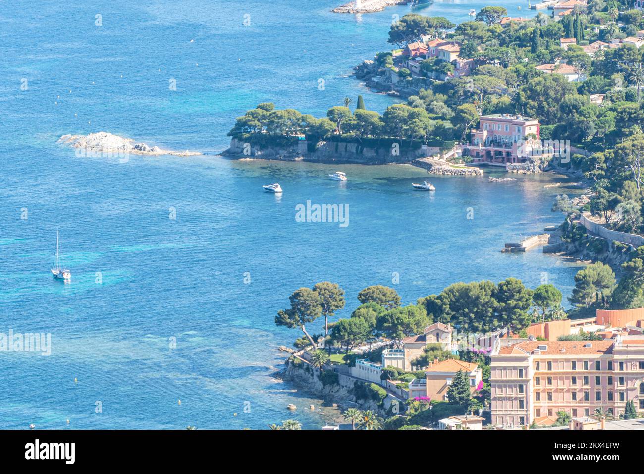 Aerial view of Saint-Jean-Cap-Ferrat with the blue sea and beautiful ...