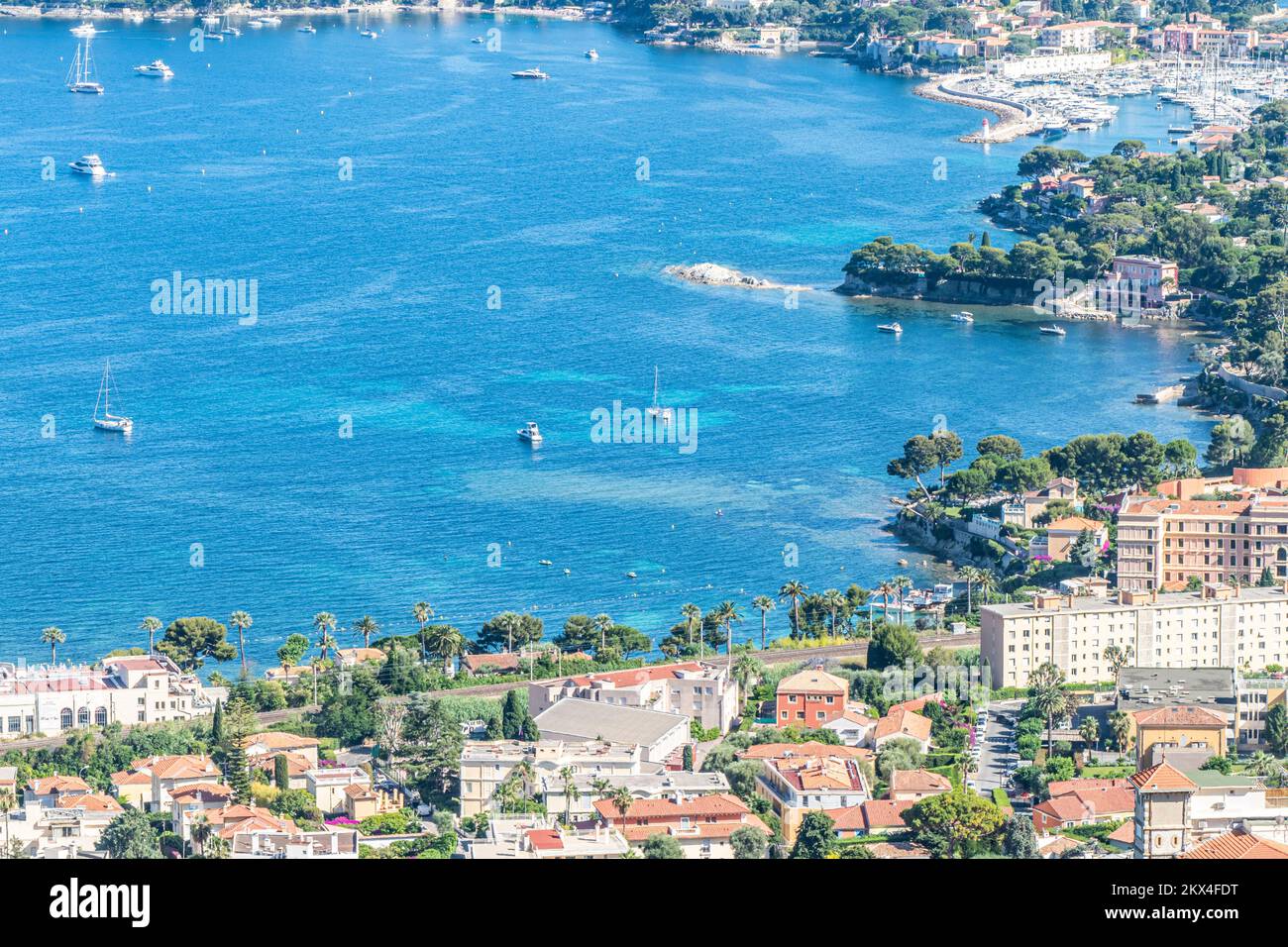 Aerial view of Saint-Jean-Cap-Ferrat with the blue sea and beautiful ...