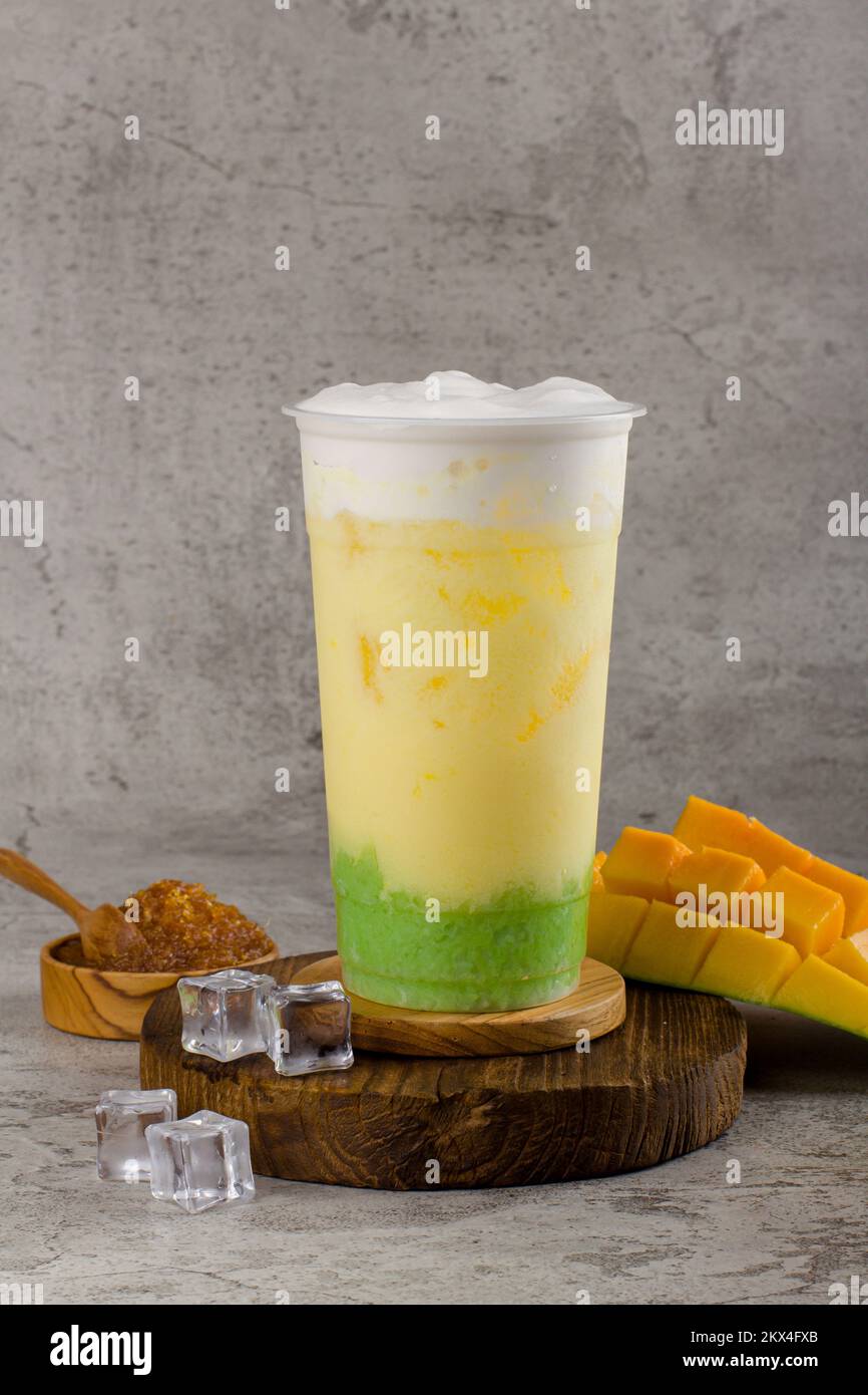 Boba or tapioca pearls is taiwan bubble milk tea in plastic cup with ...