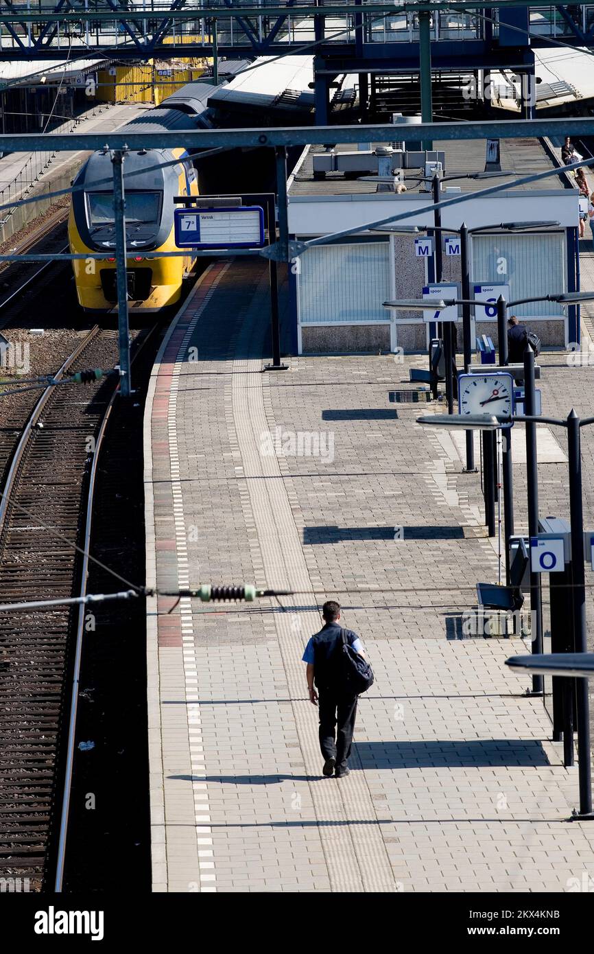 Netherlands, ridges on the platform of the train station in Arnhem are ...