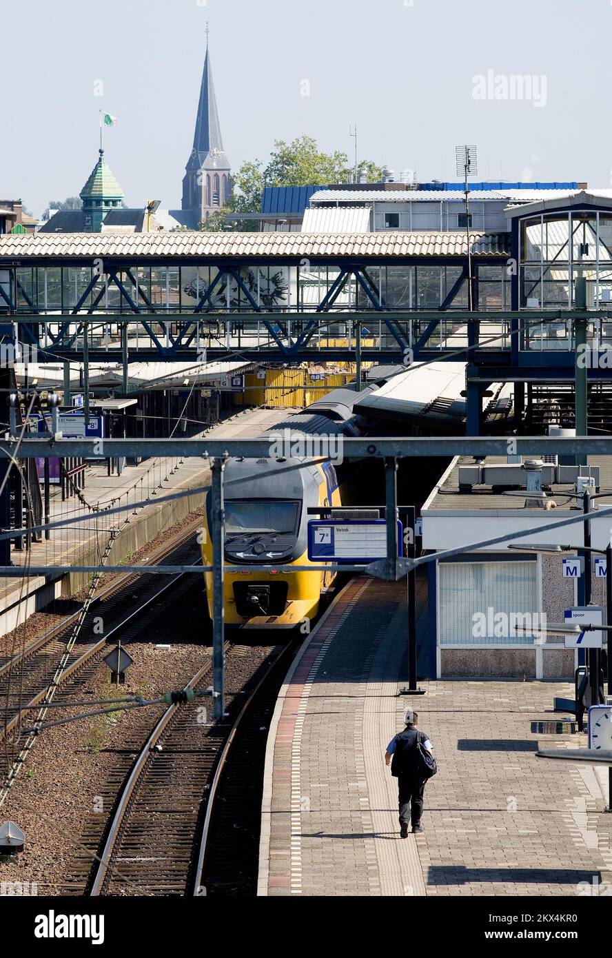 Netherlands, ridges on the platform of the train station in Arnhem are ...
