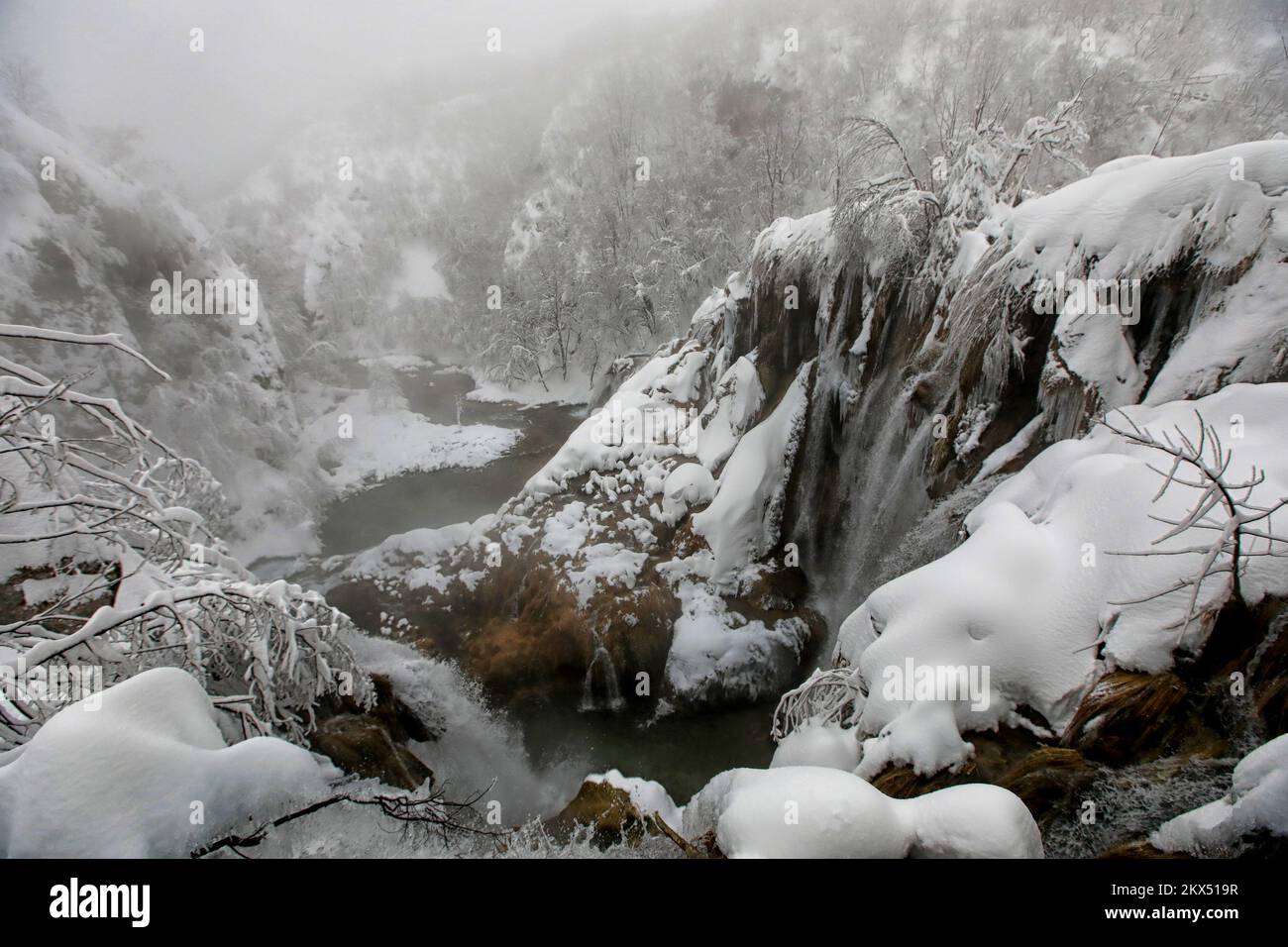 24.02.2018., Snow Covered Plitvice Lakes national park in Croatia Photo ...