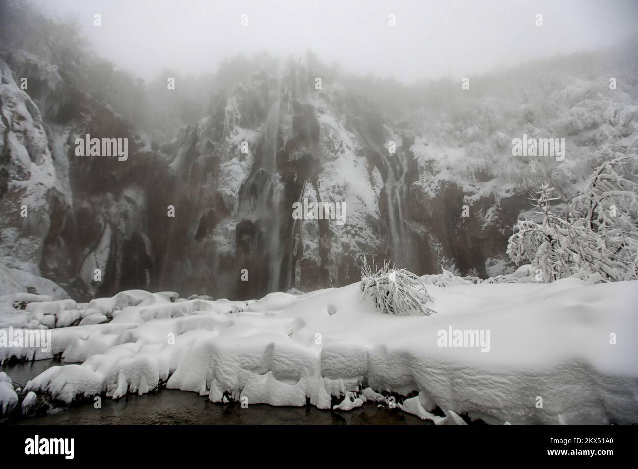 24.02.2018., Snow Covered Plitvice Lakes national park in Croatia Photo ...