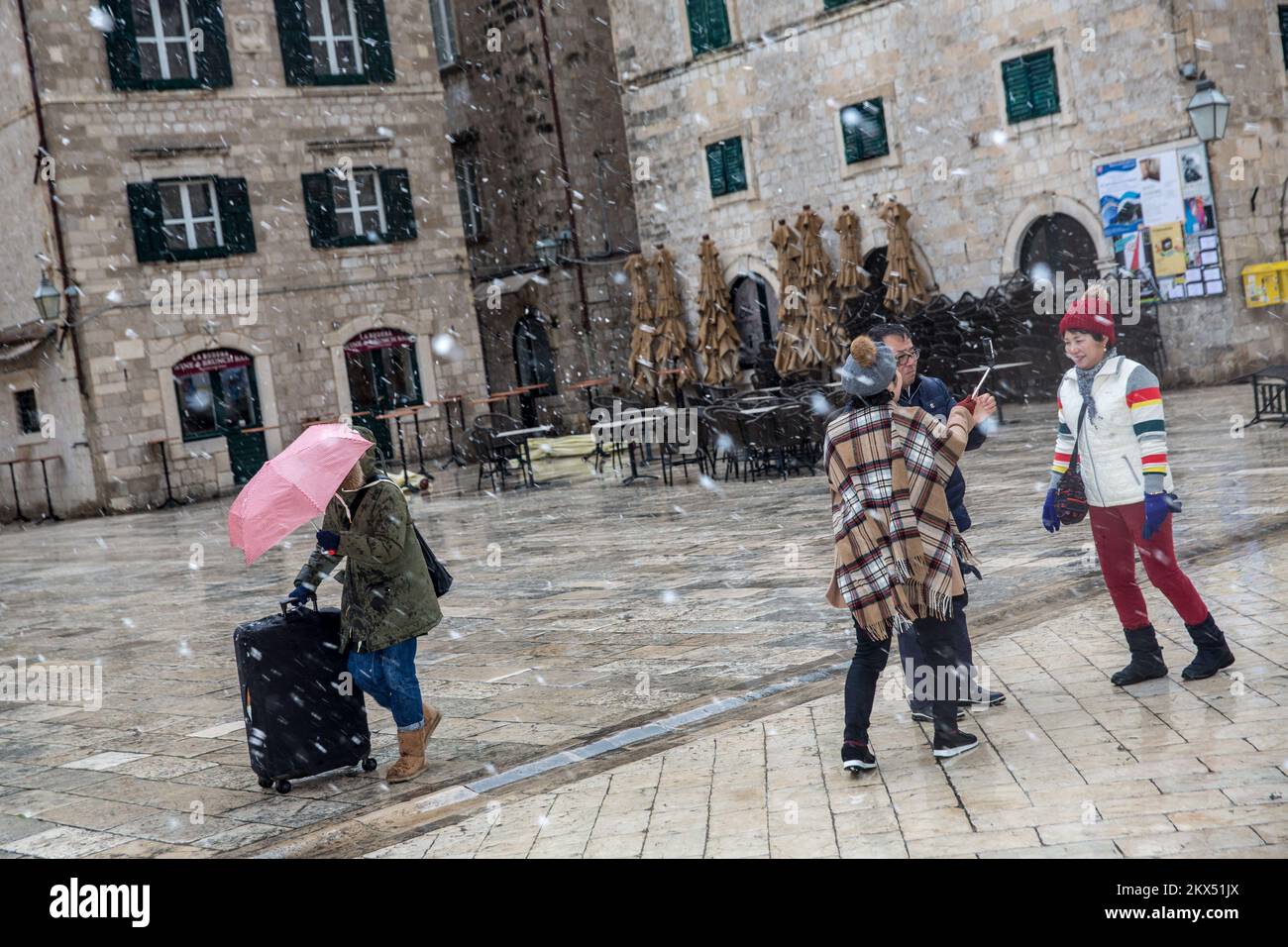 25.02.2018., Croatia, Dubrovnik - The first flakes of snow on the inner ...
