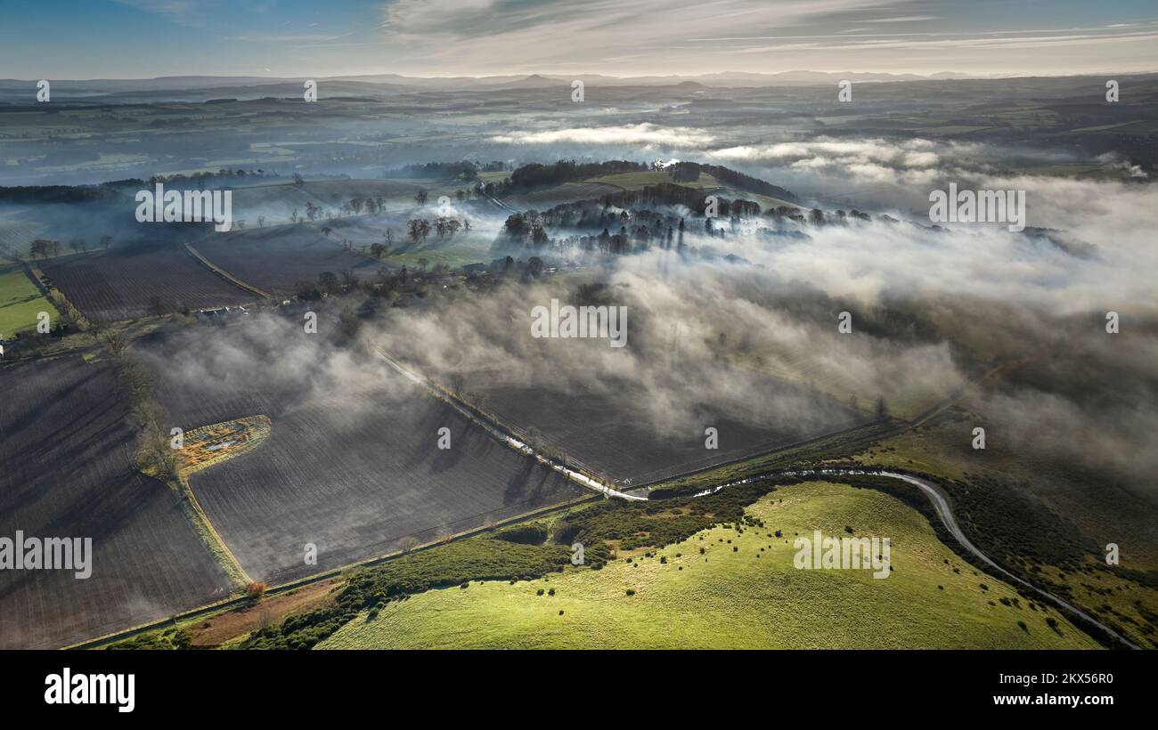 Aerial view of Bemersyde from Scott's View with the B6356 winding ...