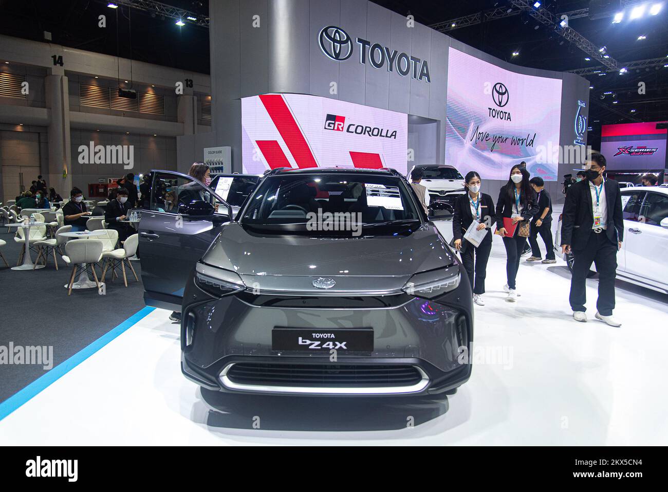 Nonthaburi, Thailand - 30 Nov 2022, A Toyota bZ4X car seen at the Toyota stand during the 39th ...