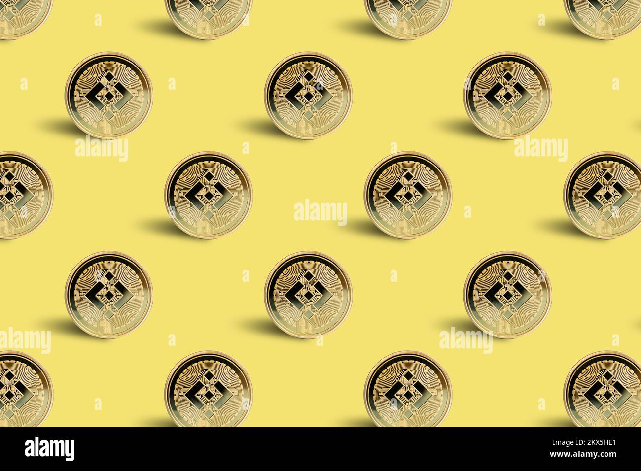 Binance or BNB cryptocurrency coin seamless pattern on yellow ...