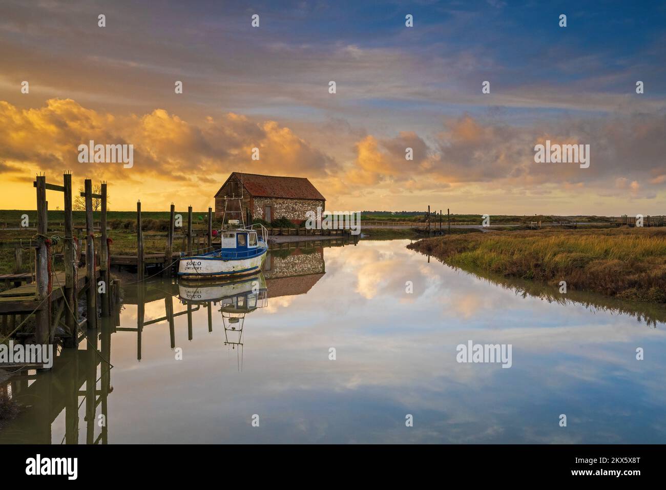 Thornham Old Harbour and Holme Dunes Nature Reserve at sunset, Thornham ...