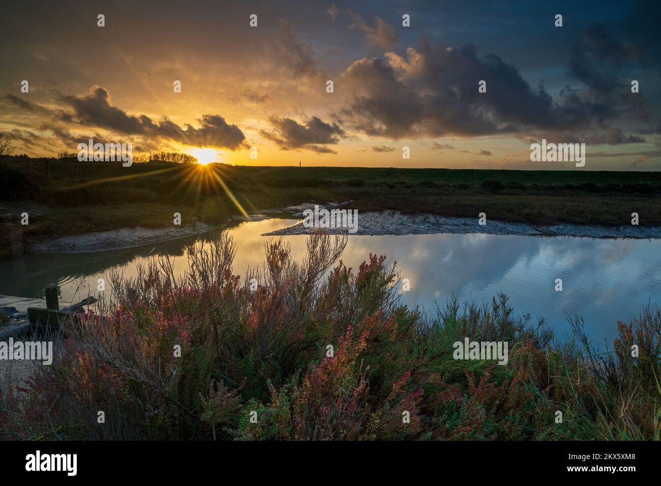 Thornham marshes and creek at sunset, Thornham, Norfolk, England, Uk ...