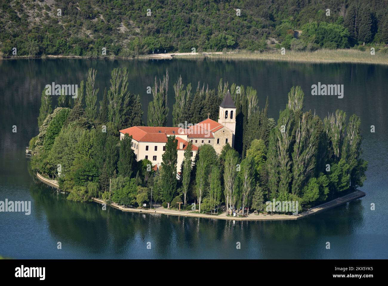 26.04.2018., Croatia, Visovac - The small island Visovac on Visovac ...
