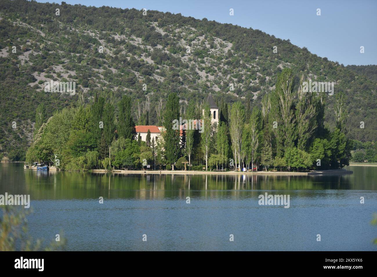 26.04.2018., Croatia, Visovac - The small island Visovac on Visovac ...