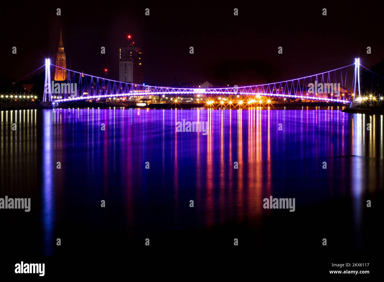 30.04.2018., Osijek, Croatia - VThe pedestrian bridge spans the Drava ...
