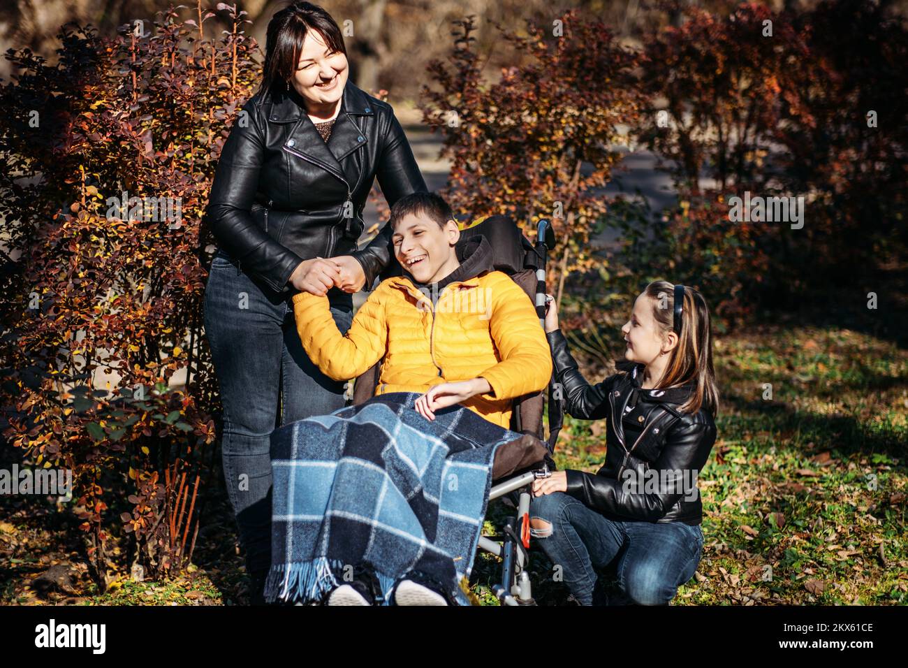 Diversity and inclusion. Happy family, mother, daughter and son teen ...