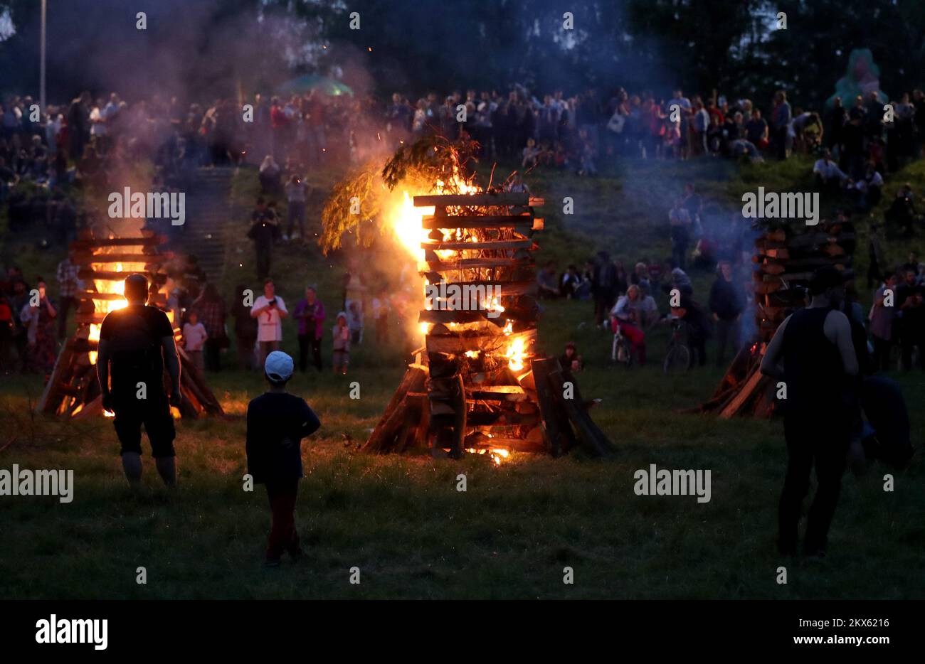 05.05.2018., Zagreb, Croatia - Ignition of bonfires along the ...