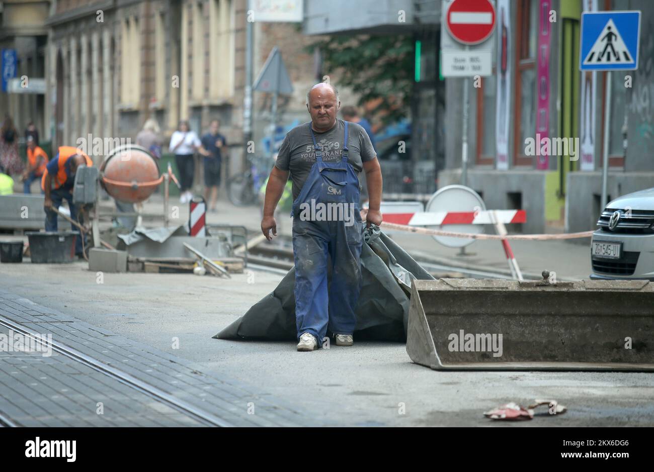 05.06.2018., Zagreb, Croatia - Maintenance on tramway tracks in Ilica ...