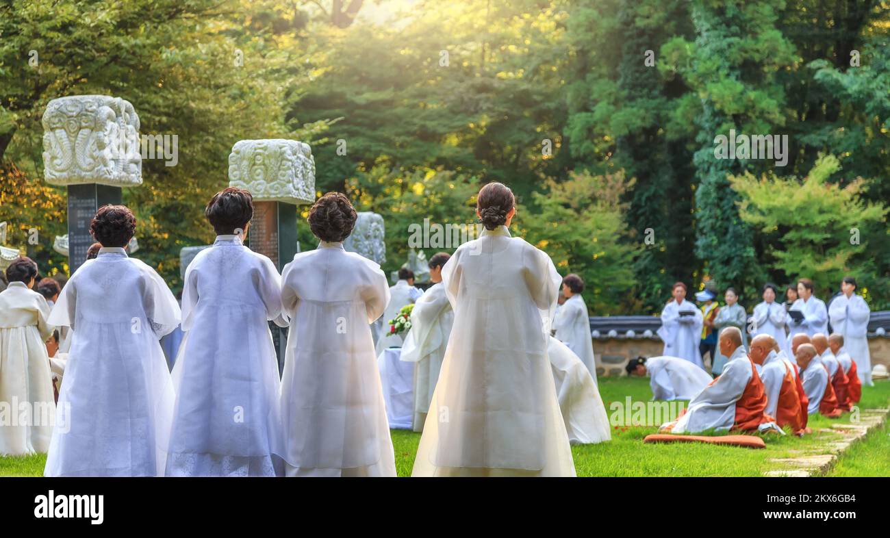 Religious events of Korean Buddhism with monks and Buddhists Stock ...