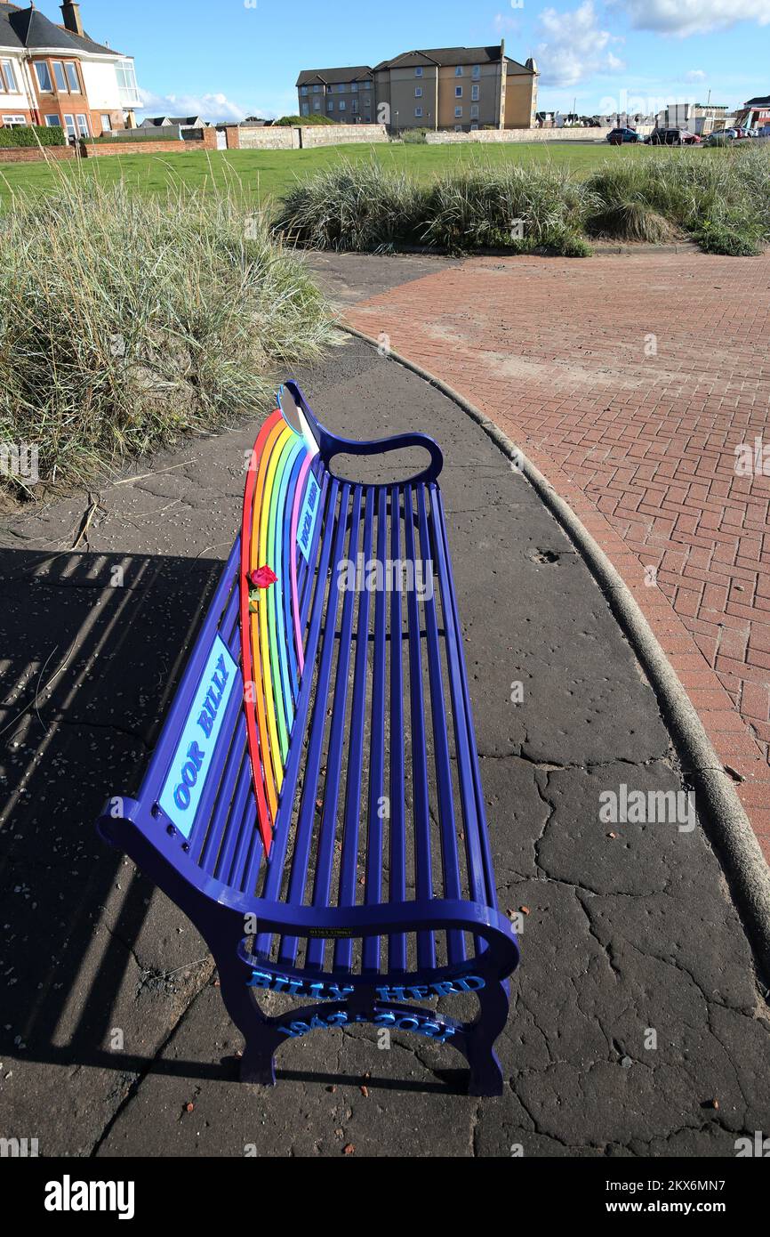 Scotland, Ayrshire, Prestwick Promenade Sept 2022 Bench dedicated to ...