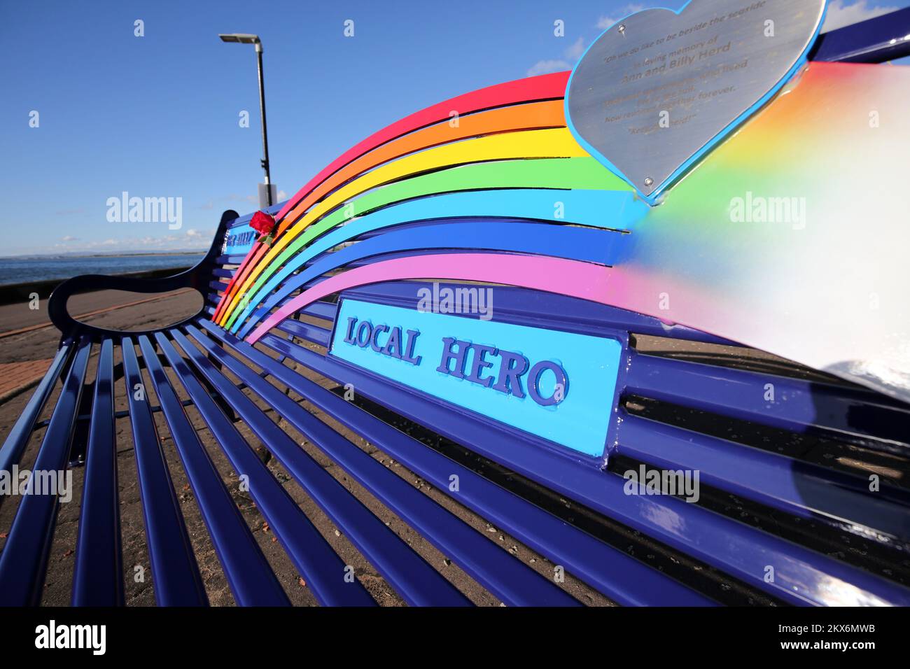 Scotland, Ayrshire, Prestwick Promenade Sept 2022 Bench dedicated to ...