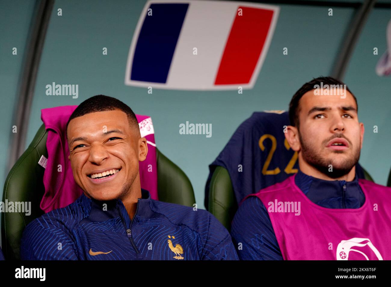 France's Kylian Mbappe (left) sits on the bench during the FIFA World ...