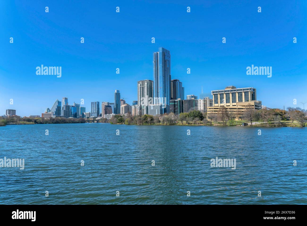Scenic city skyline in Austin Texas with Colorado River and luxury ...