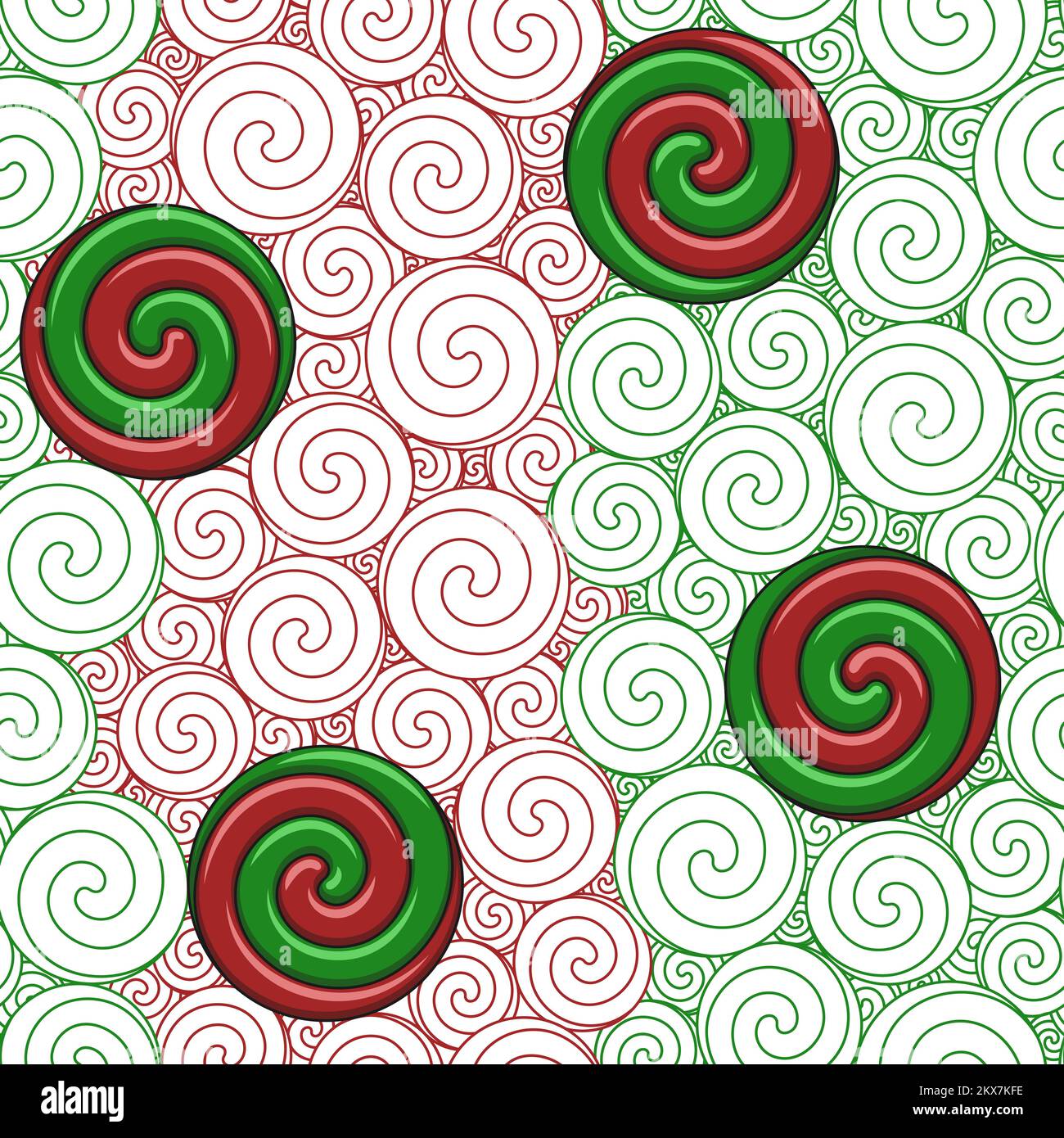 Christmas seamless pattern with swirls and candies. Vector colored ...