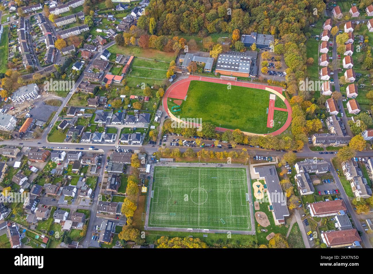 Aerial view, Römerbergstadion, training ground, Johanniter day care ...