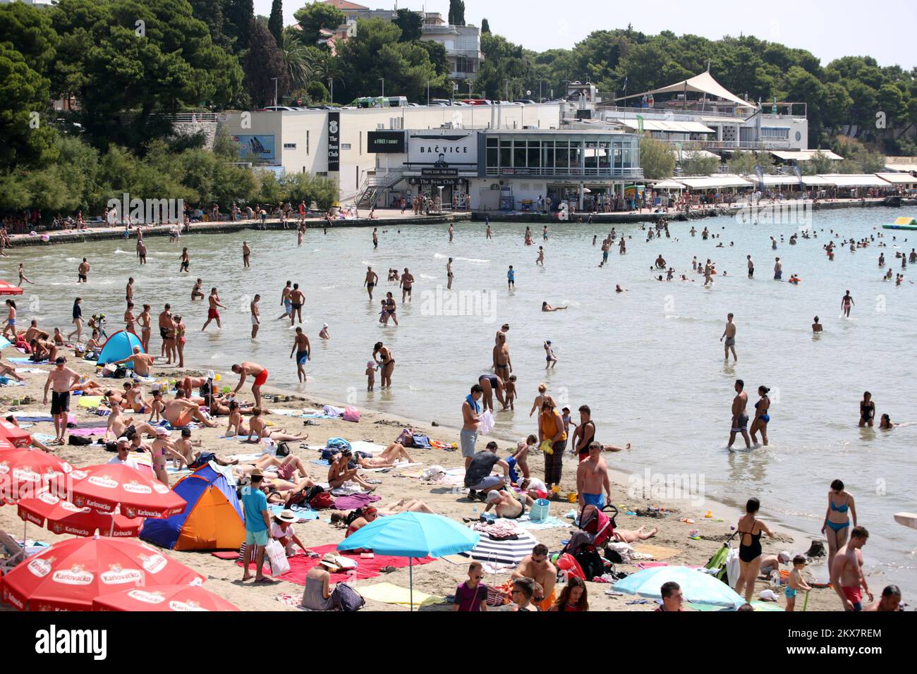 04.08.2018., Split, Croatia - Bacvice beach in Split is the most famous ...