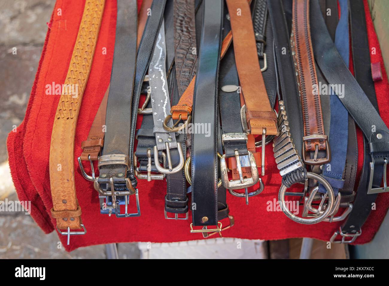 Large Collection of Modern Leather Belts With Metal Buckles Stock Photo ...