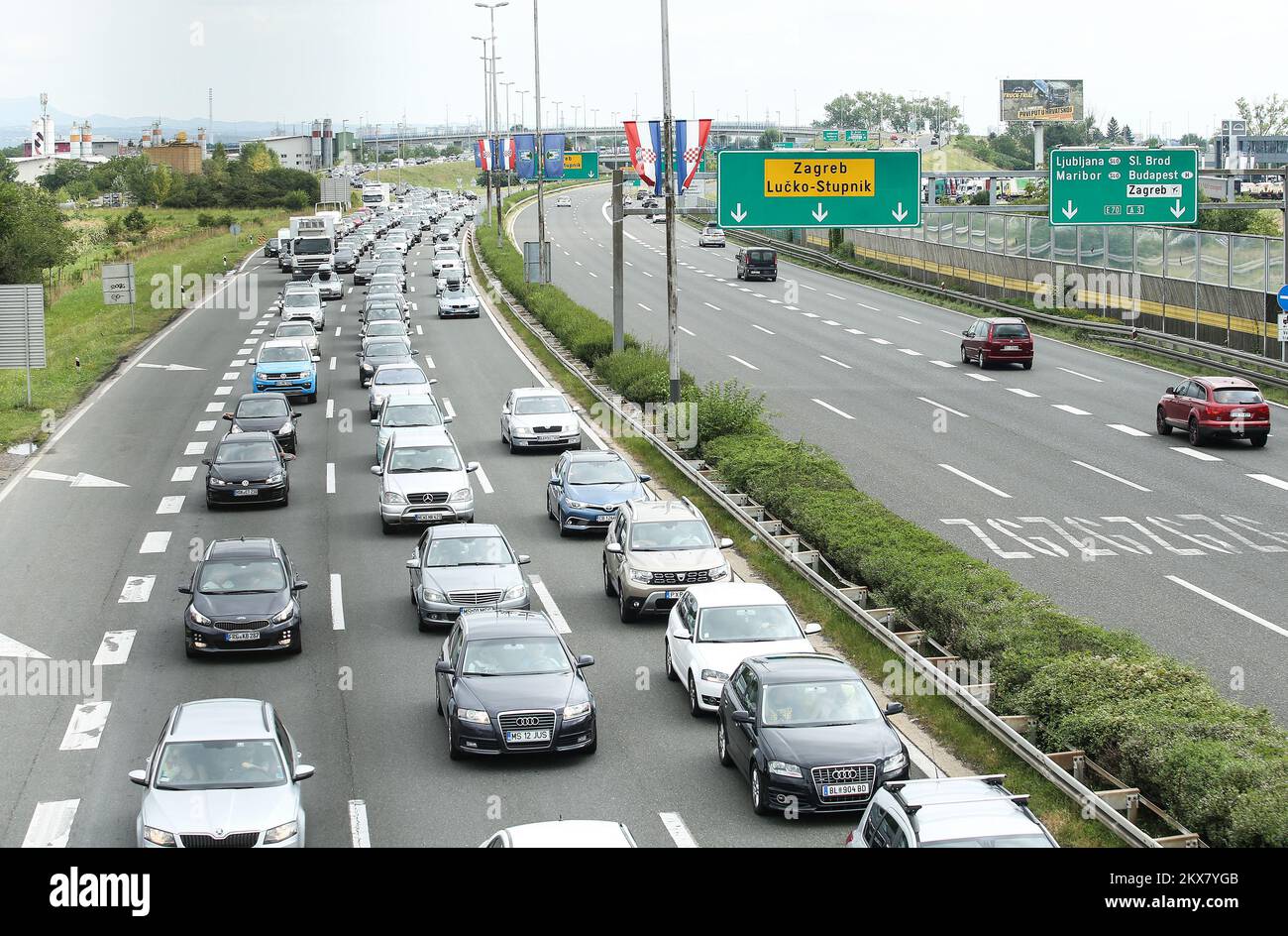 11.08.2018., Zagreb - Traffic jam on the highway in the direction of ...