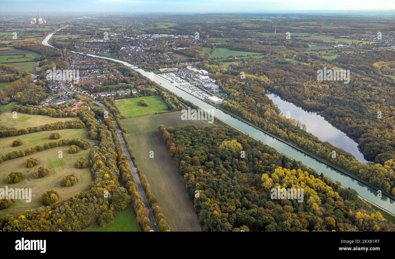 Aerial view, Beversee and Beverwald in autumn colors, Marina Rünthe ...