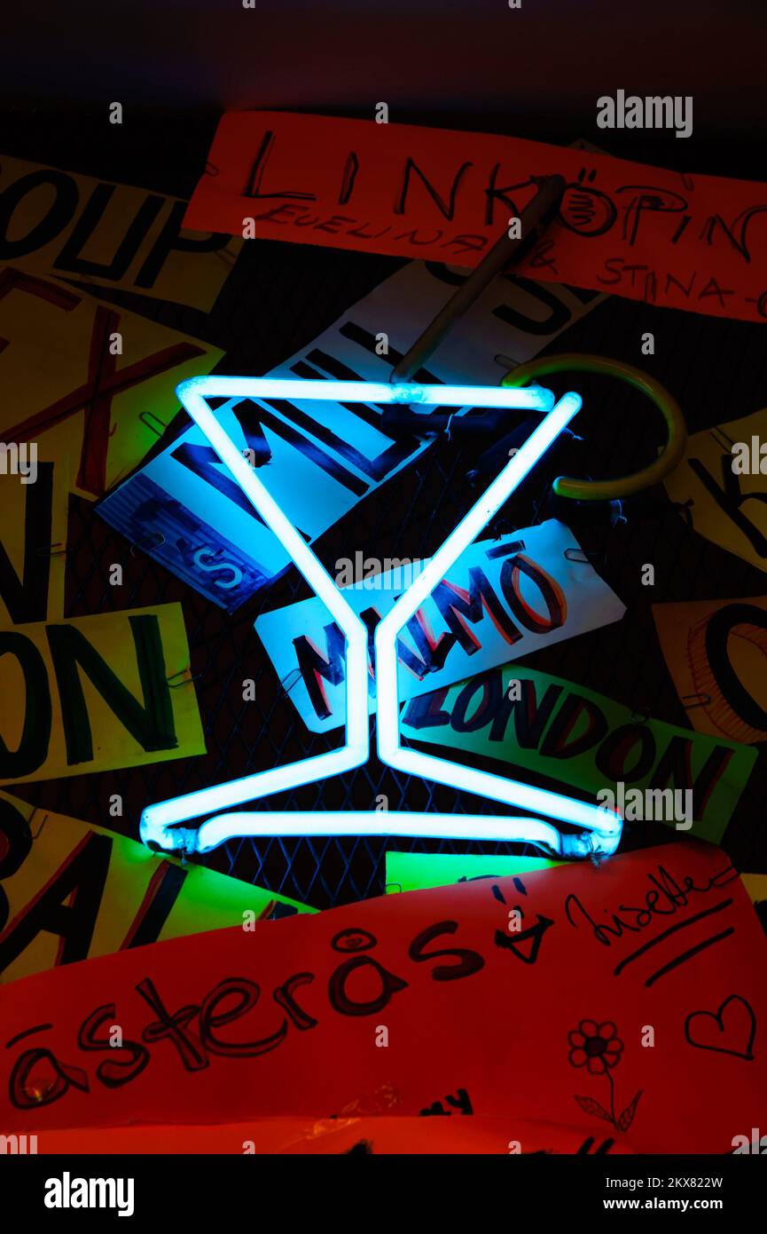 Neon shining signboard at night Stock Photo - Alamy