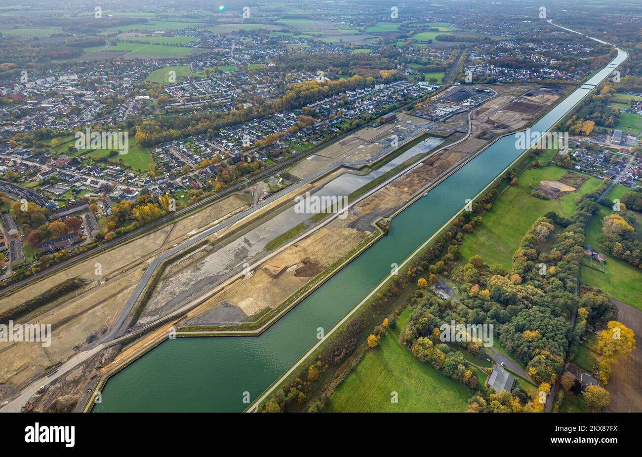 Aerial view, Wasserstadt Aden, construction area for planned urban ...
