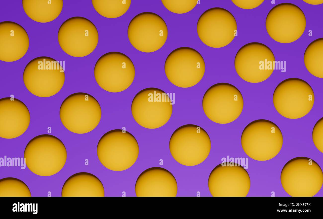 Top view of yellow 3d render pattern balls on isolated purple ...