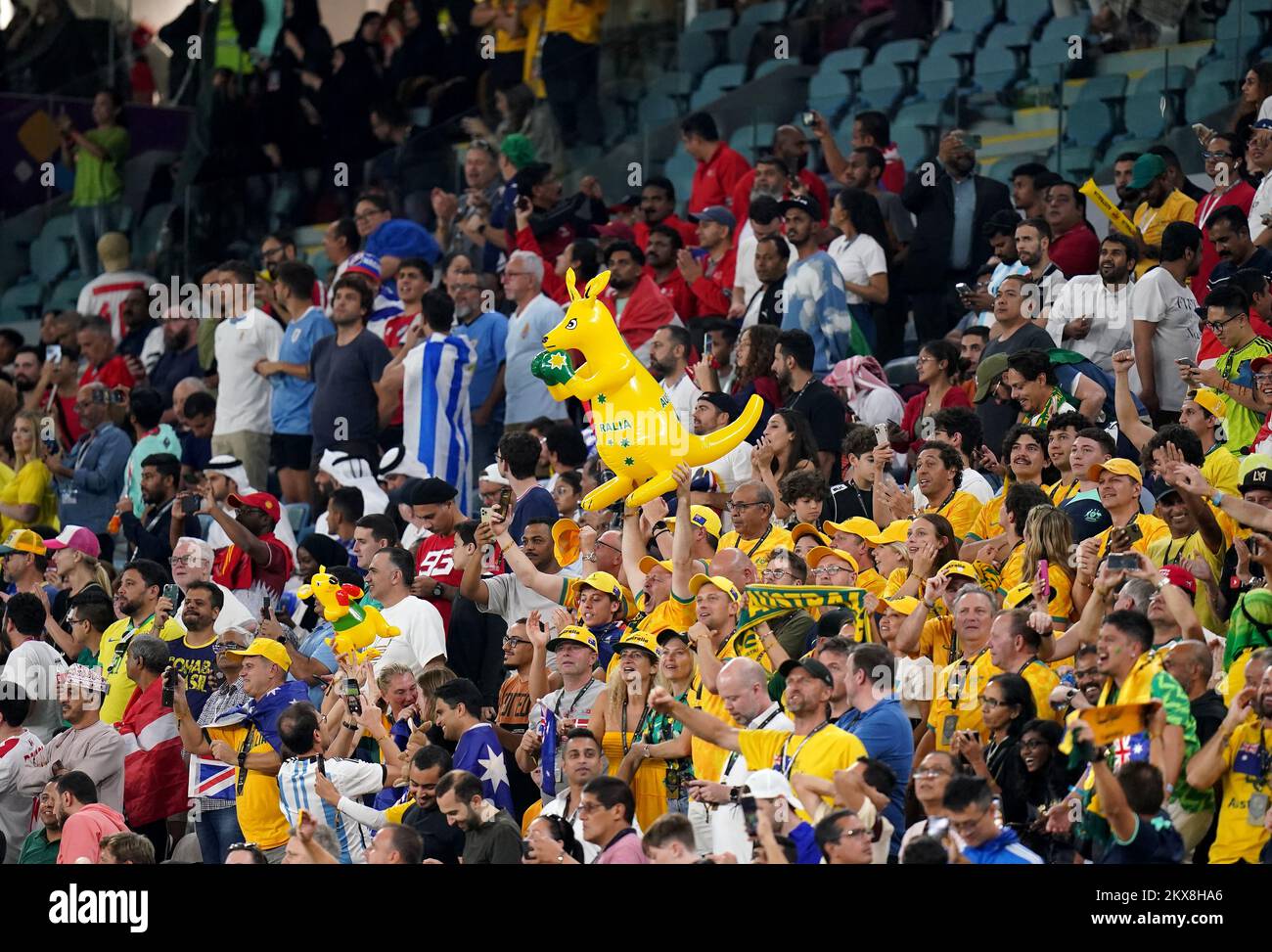 Australia fans react to their sides first goal, scored by Mathew Leckie ...