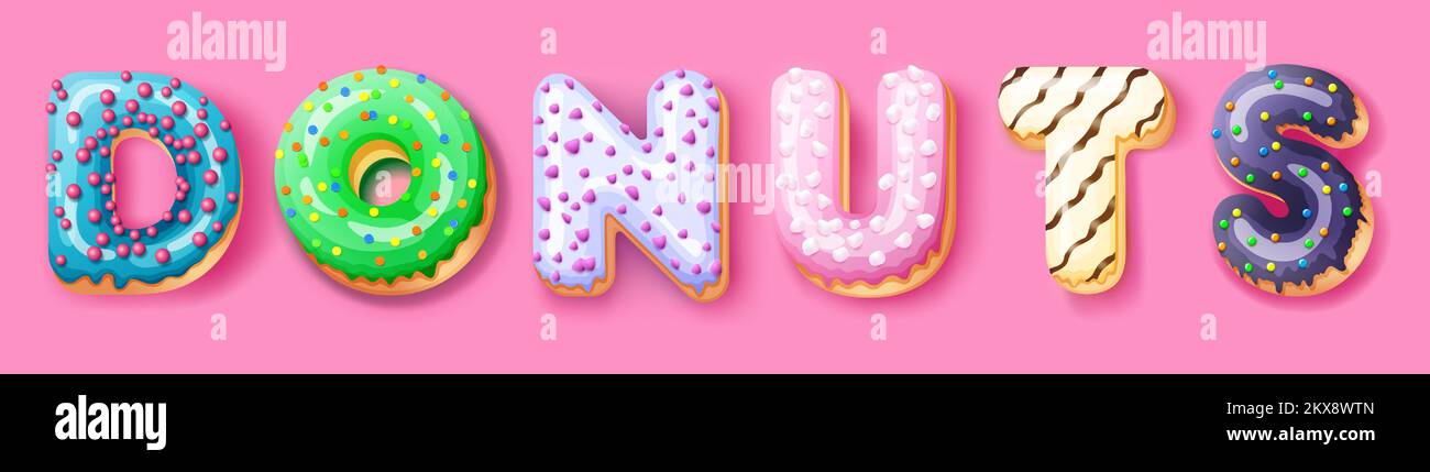 Donuts sign icing upper latters of donuts. Bakery sweet alphabet ...