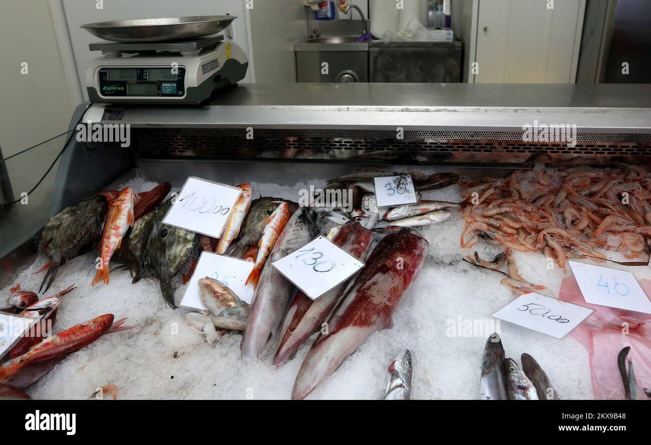 20.11.2018., Sibenik, Croatia - Private fish market Matrix selling ...