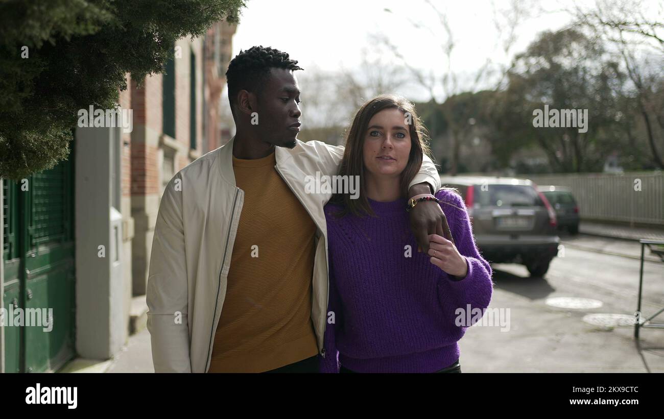 Interracial couple kissing. Millennial multicultural relationship ...