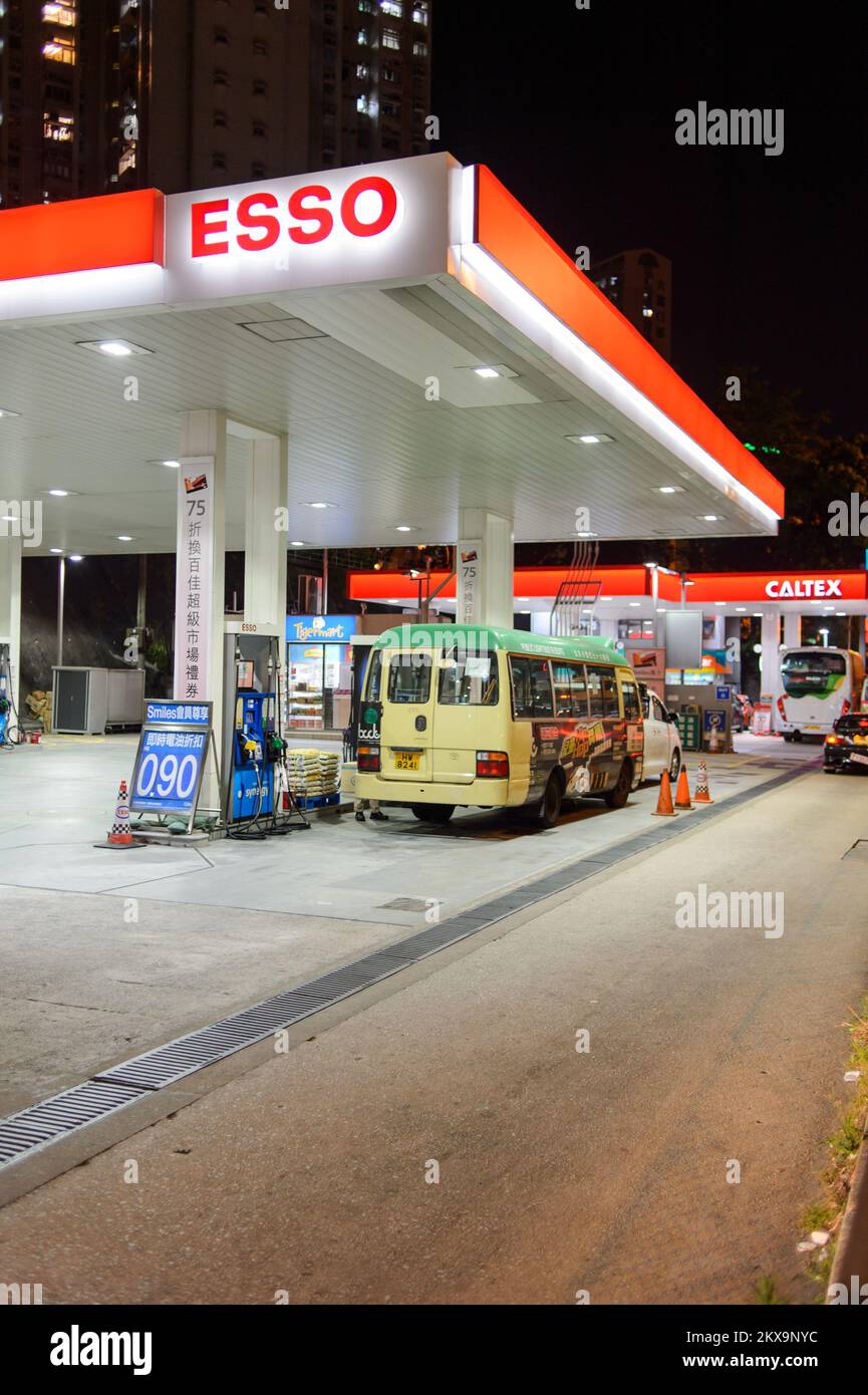 HONG KONG - APRIL 15, 2015: Esso fuel station at evening. Esso is an international trade name ...