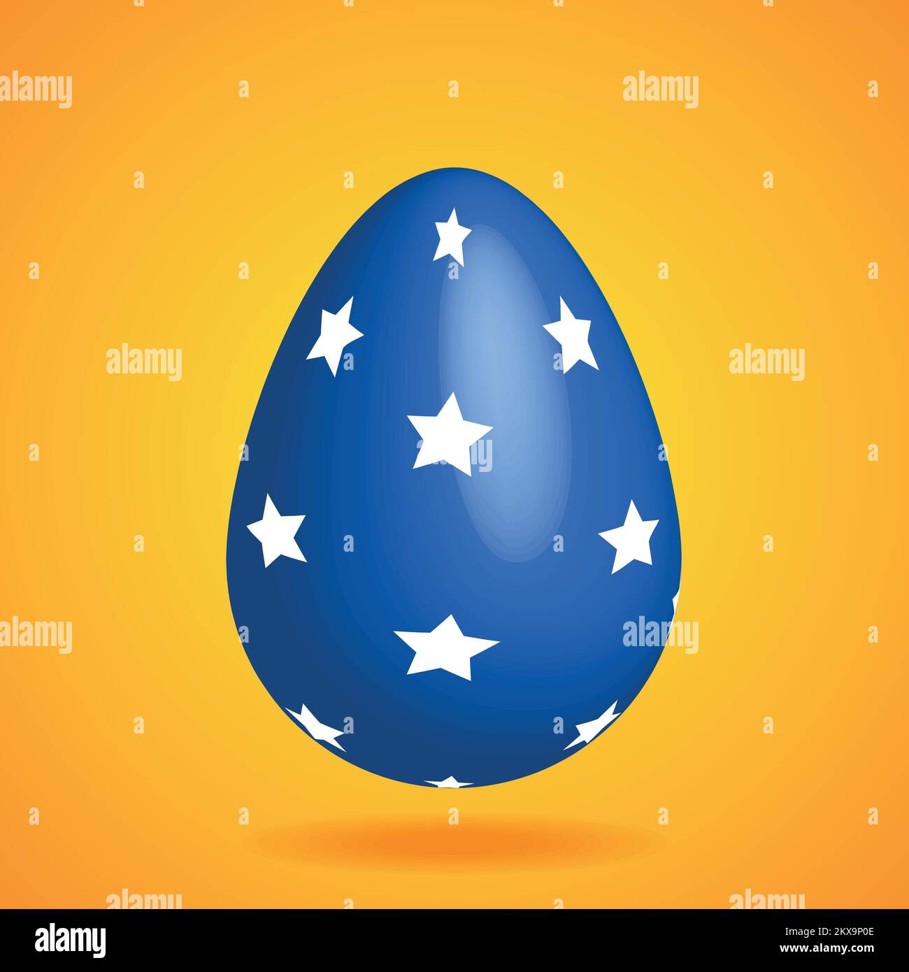 Blue Easter egg with white stars, with a shadow, on a yellow-orange ...