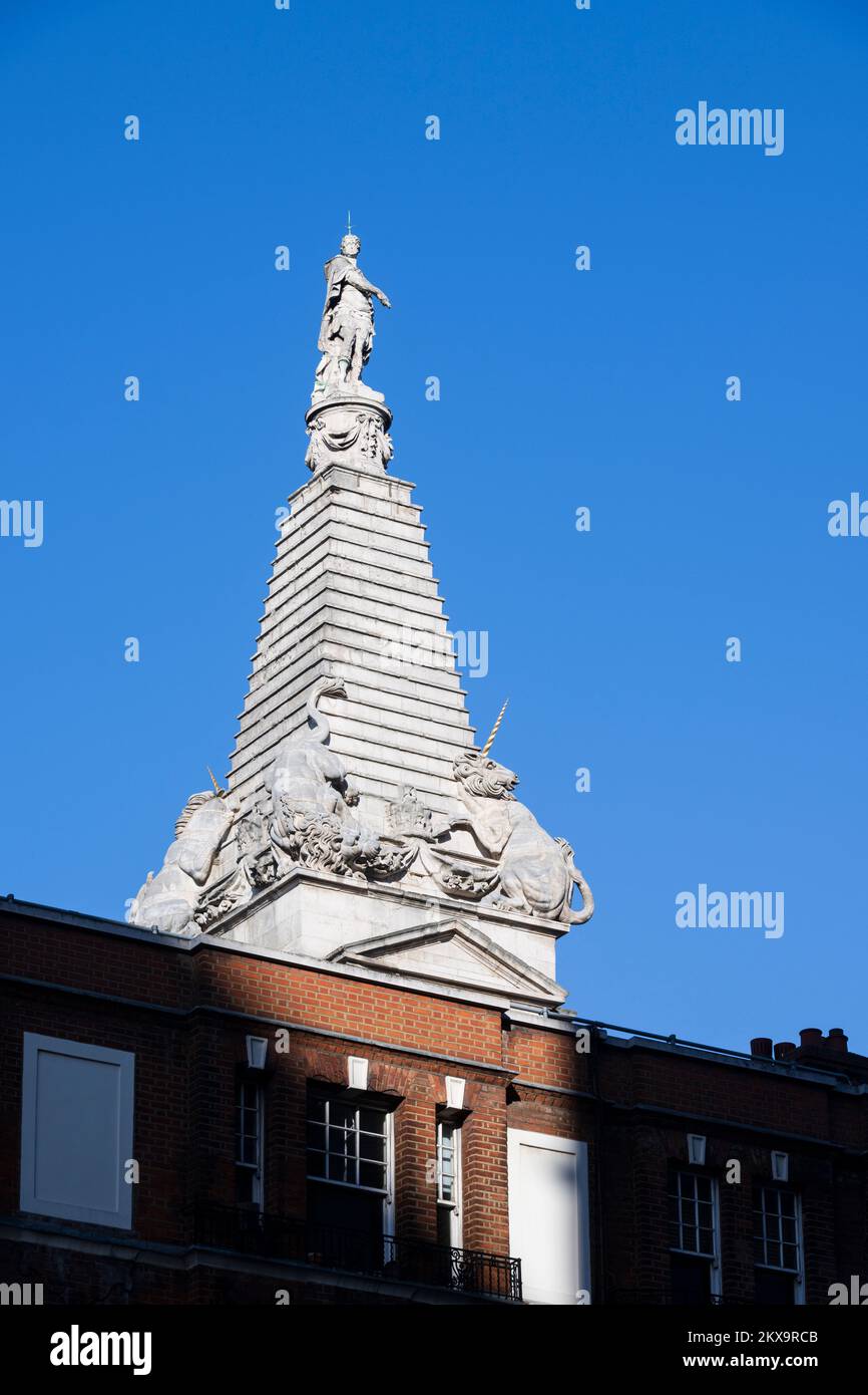 The stepped tower of St George's Church, Bloomsbury, topped by a statue ...