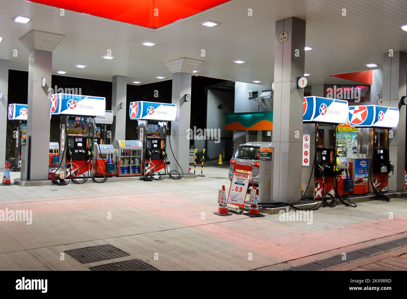 HONG KONG - APRIL 15, 2015: Caltex fuel station at evening. Caltex is a ...