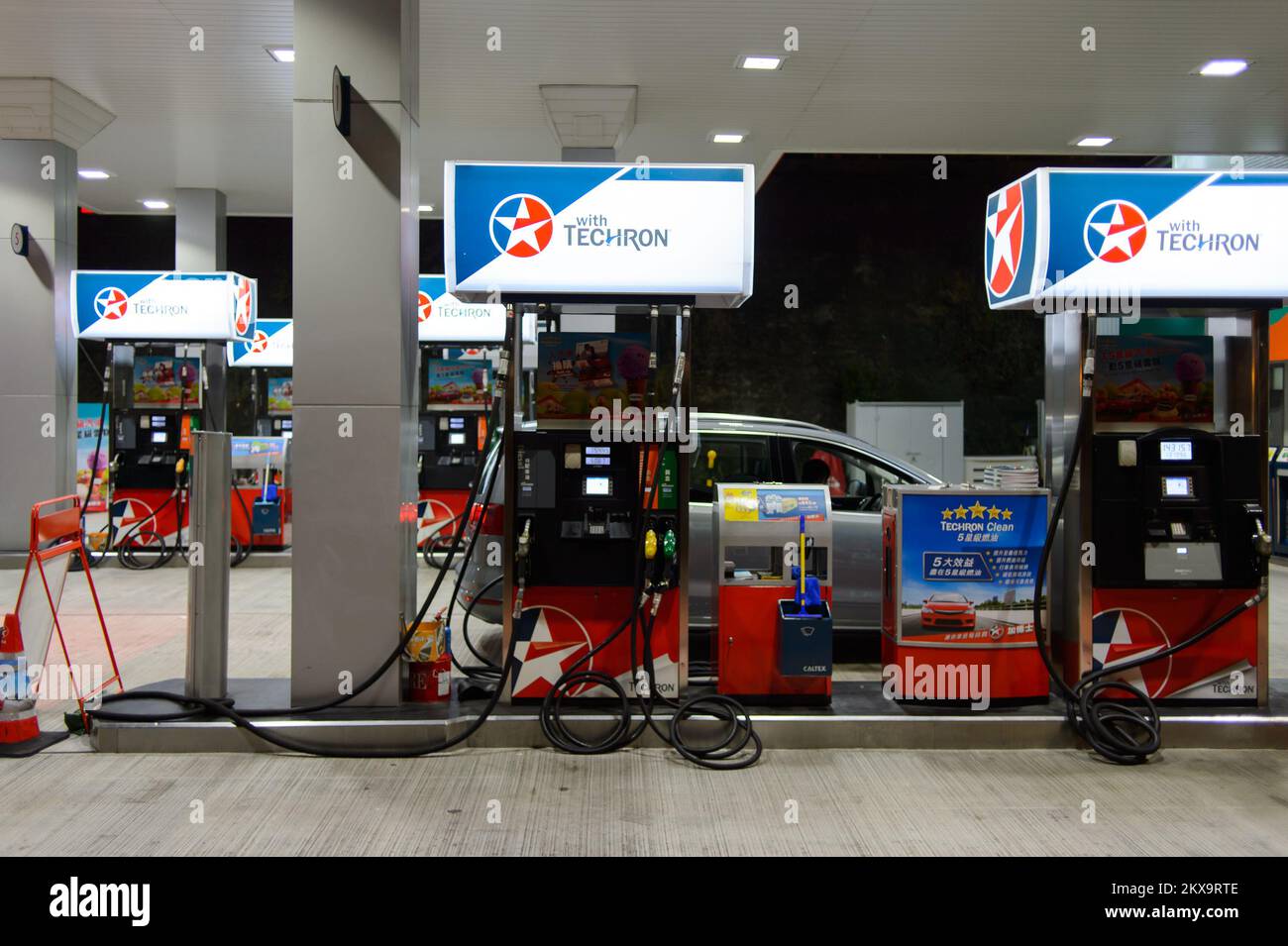 HONG KONG - APRIL 15, 2015: Caltex fuel station at evening. Caltex is a ...