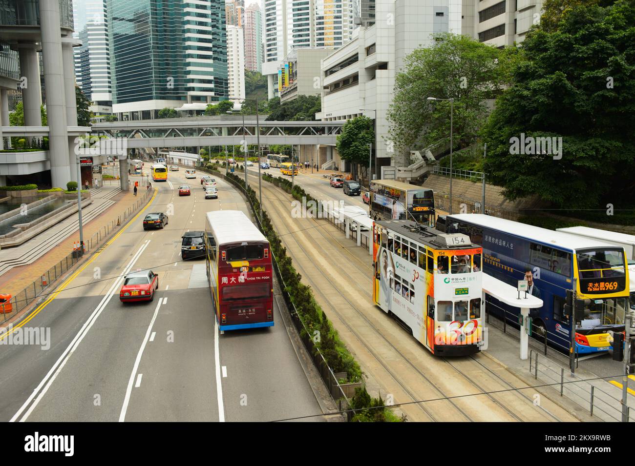 HONG KONG - MAY 05, 2015: double-decker tram on street of HK. Hong Kong ...