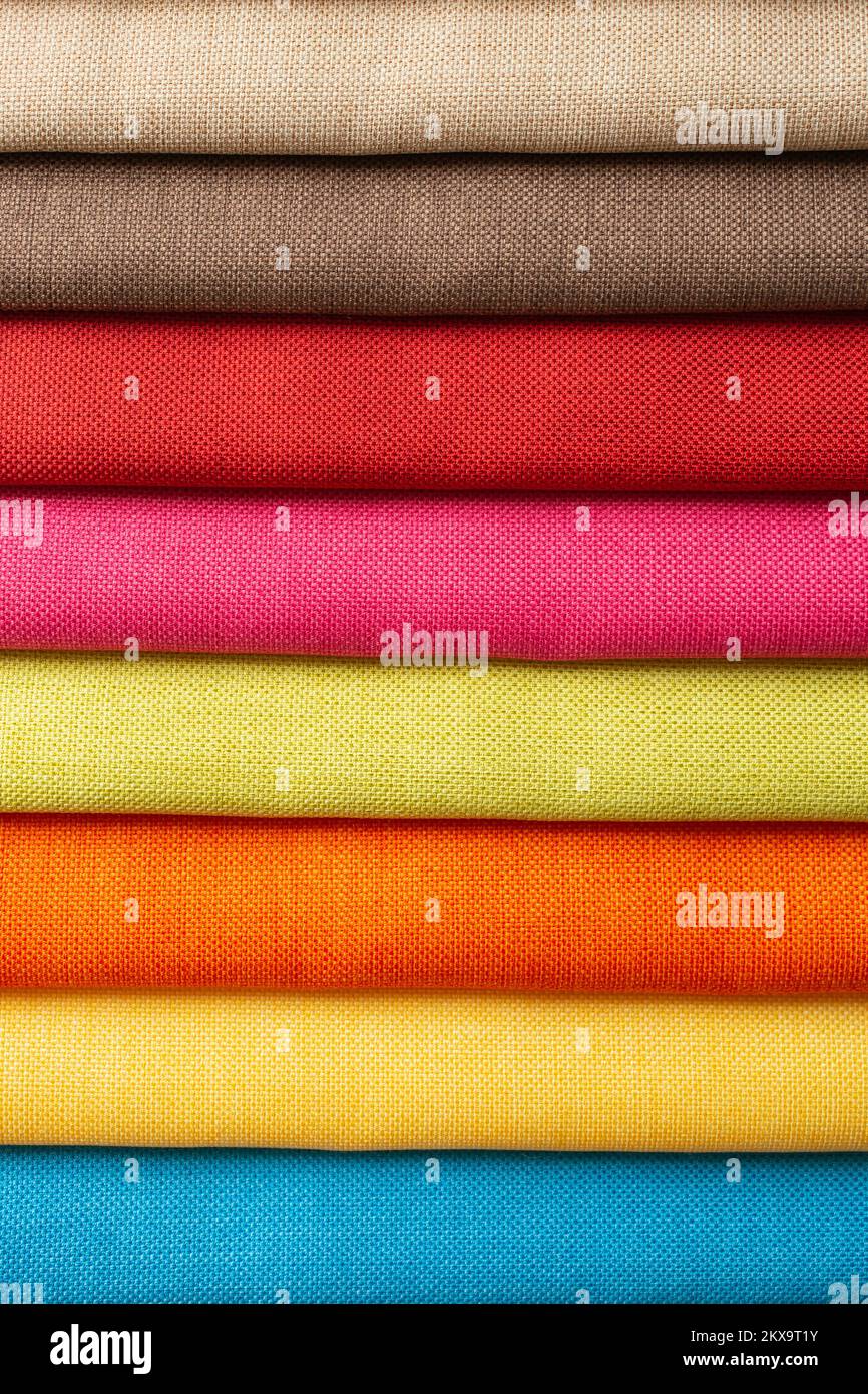 Fabric swatch with bright vivid colors, soft focus close up Stock Photo ...