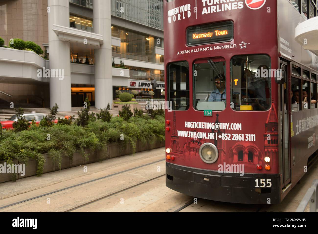 HONG KONG - MAY 05, 2015: double-decker tram on street of HK. Hong Kong ...