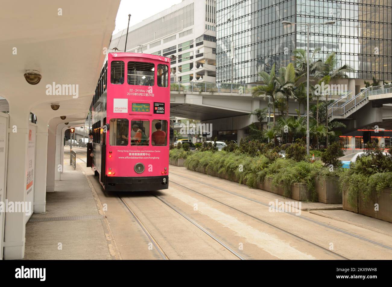 HONG KONG - MAY 05, 2015: double-decker tram on street of HK. Hong Kong ...