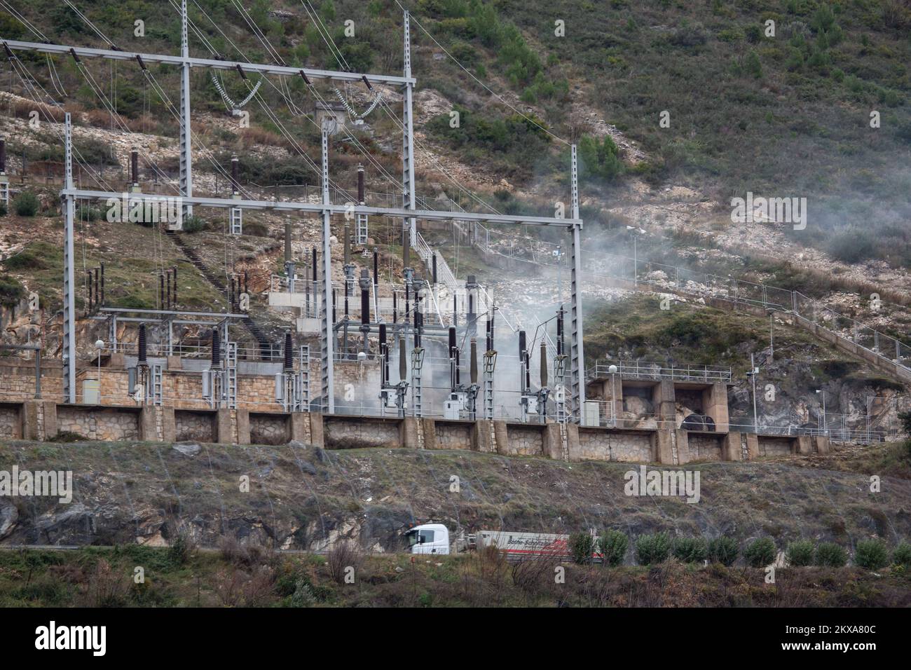 10.01.2019., Plat, Croatia - A fire that broke out at a hydro power ...